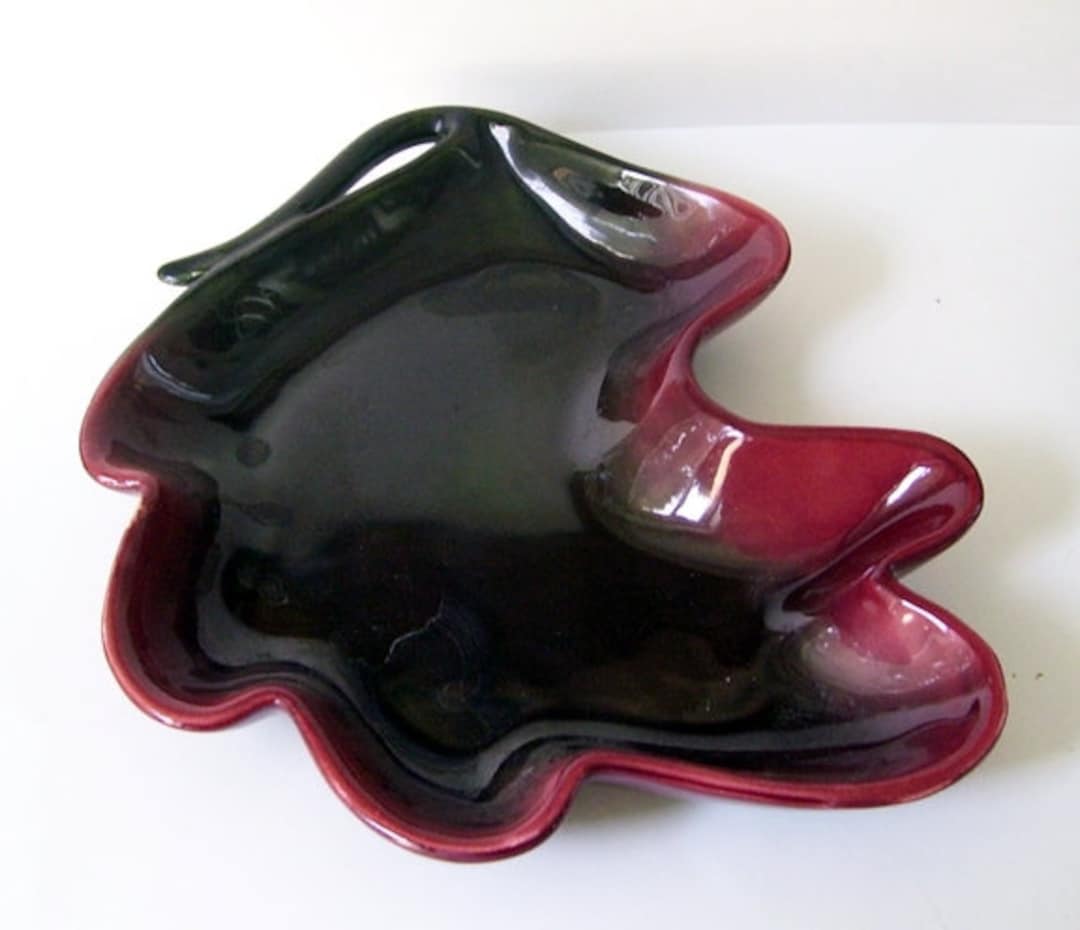 Hull Novelty Burgandy Leaf Dish, Hull 85 Compote Dish, Buffet Center ...