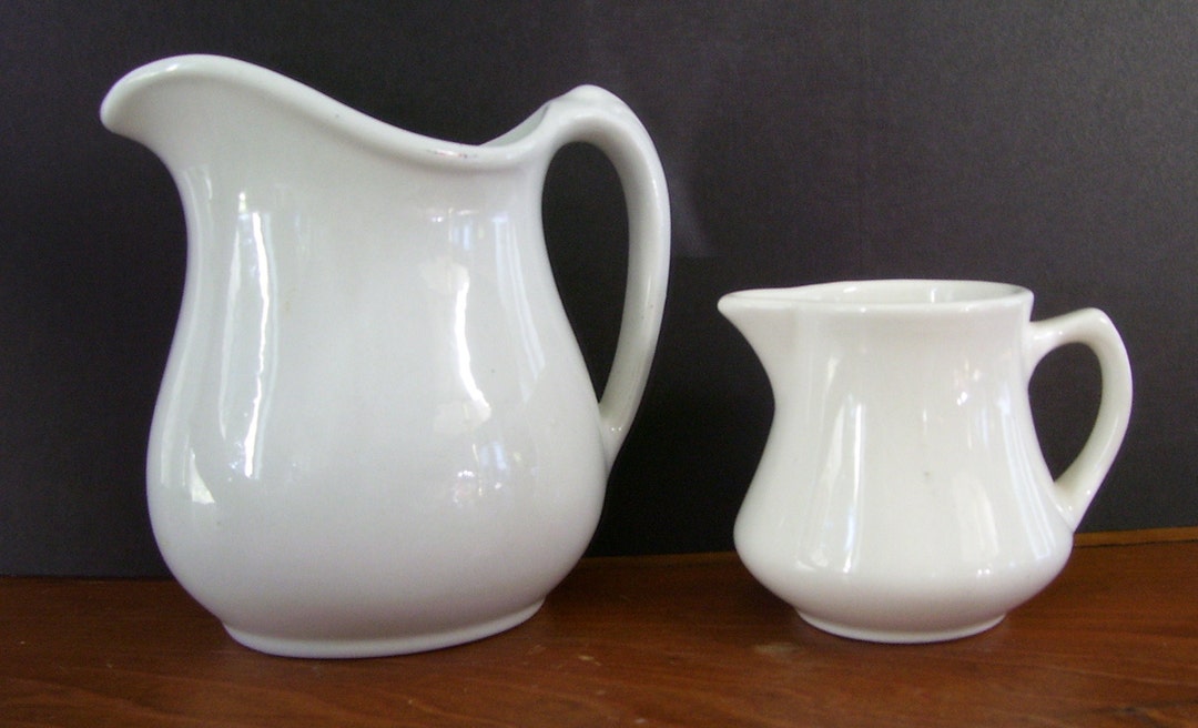 Vintage2 White Ironstone Pitchers - Tepco Milk Pitcher - Homer Laughlin ...