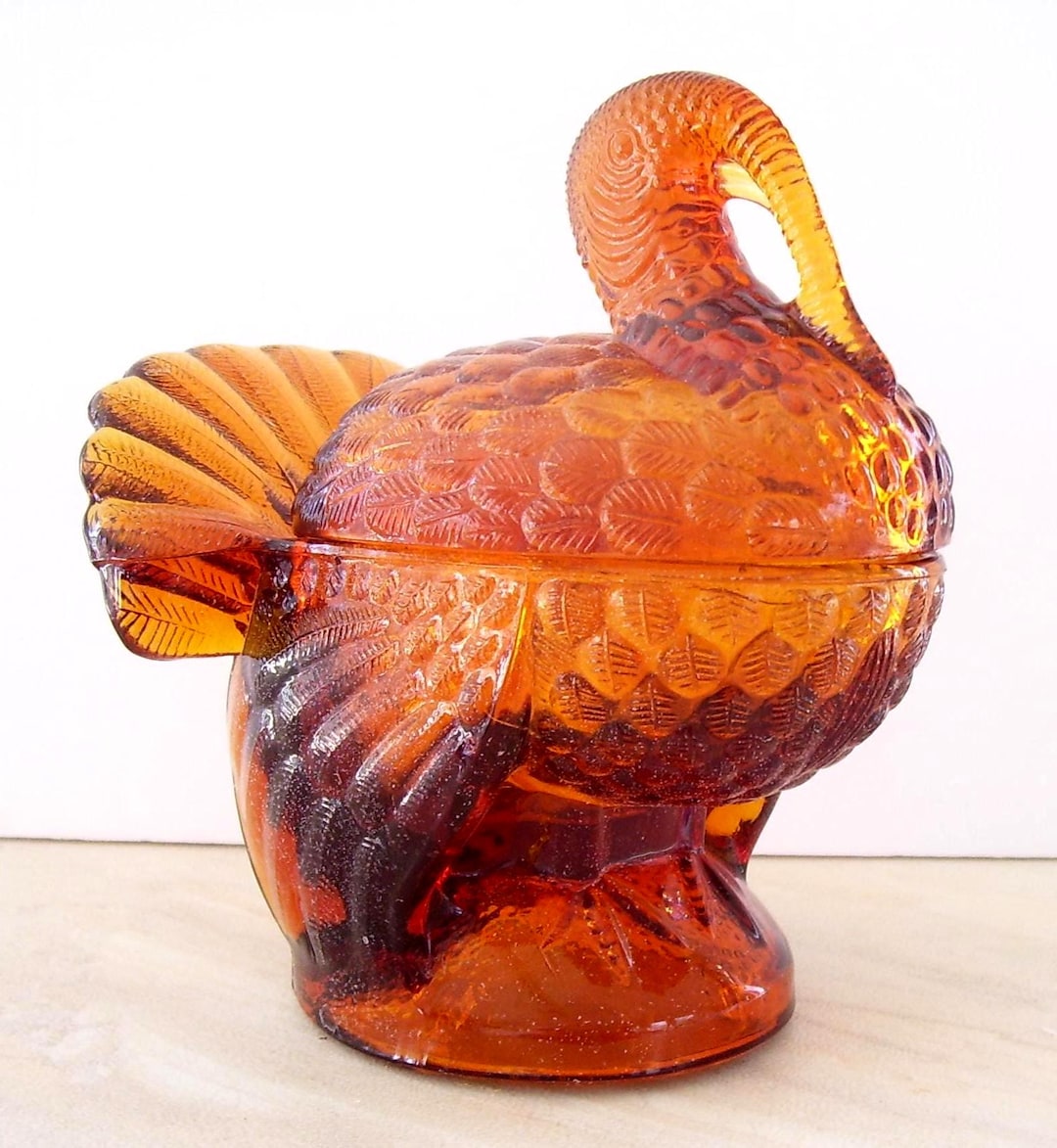 Vintage L.E. Smith Amber Glass Turkey Covered Dish/ Candy Dish/ Gift ...