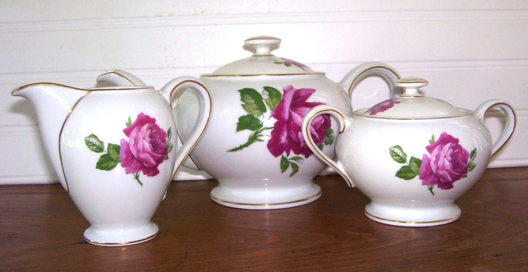 Thomas Teapot, Sugar and Creamer Germany - Pink Rose Gold Traim - Etsy