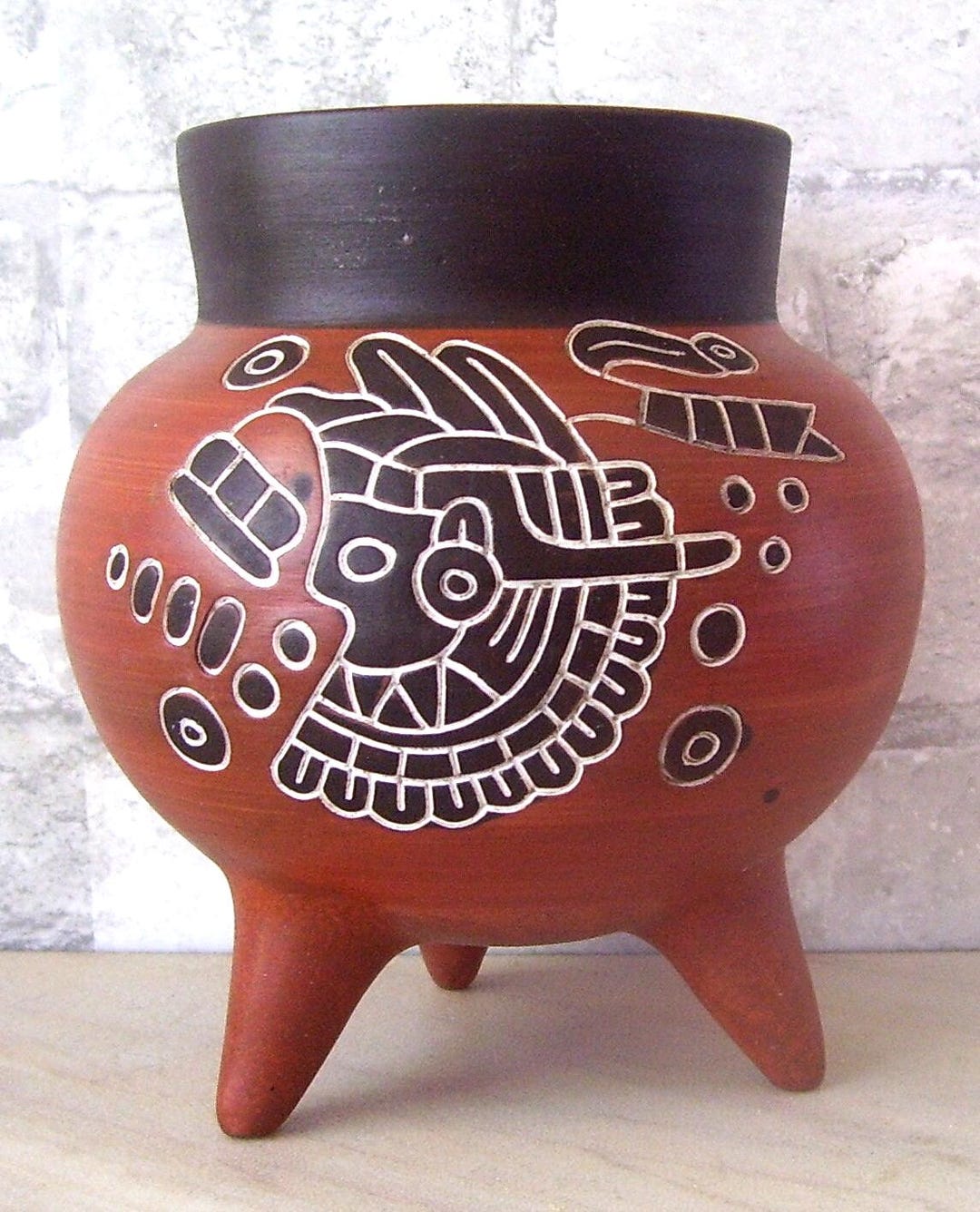 Fine Art Mexican Clay Footed Aztec Pot/ Terra Cota Brown Vase/ 6 3/4 ...