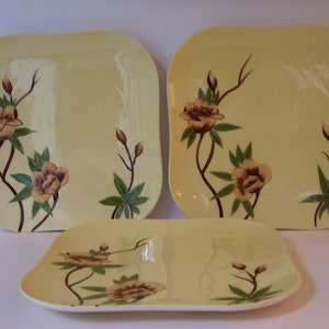 California Pottery 3 Weil Ware Rose Yellow Plates - 9 1/2 Inch Square ...