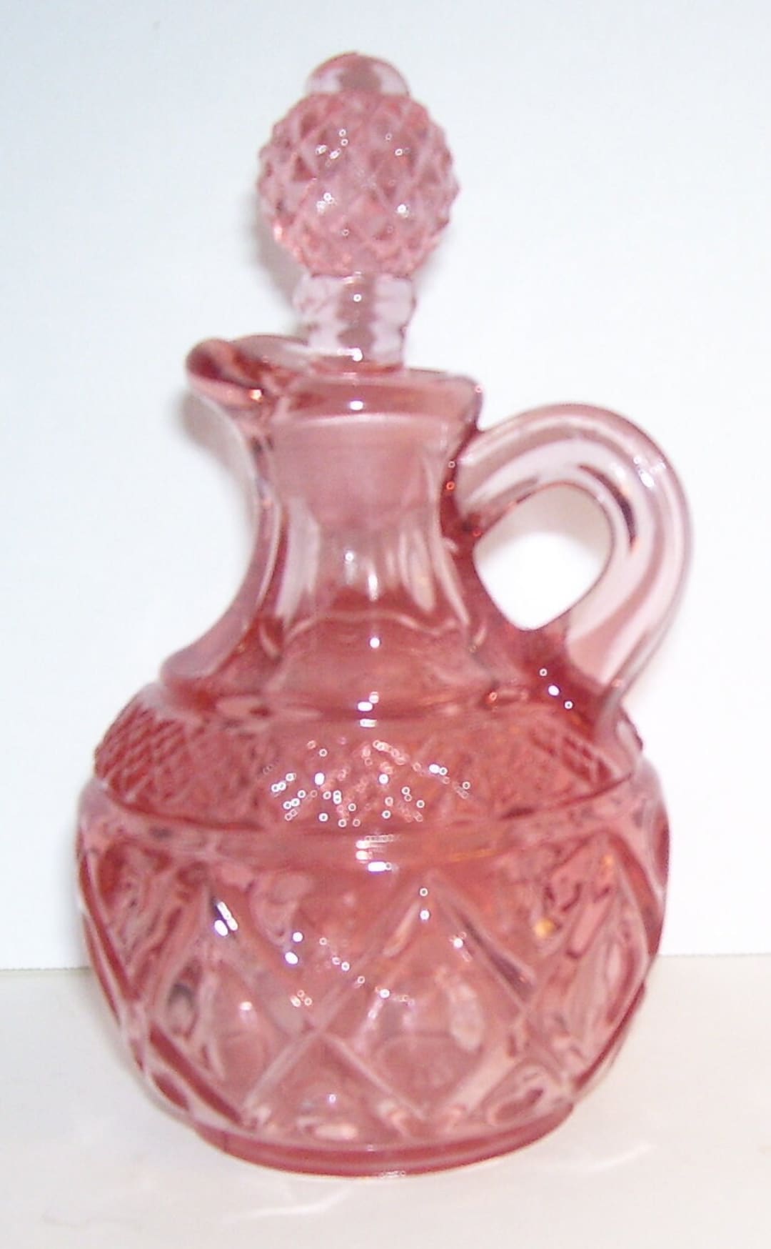 Small Cut Glass Pink Cruet With Lid / Vinegar Cruet / Perfume Bottle ...