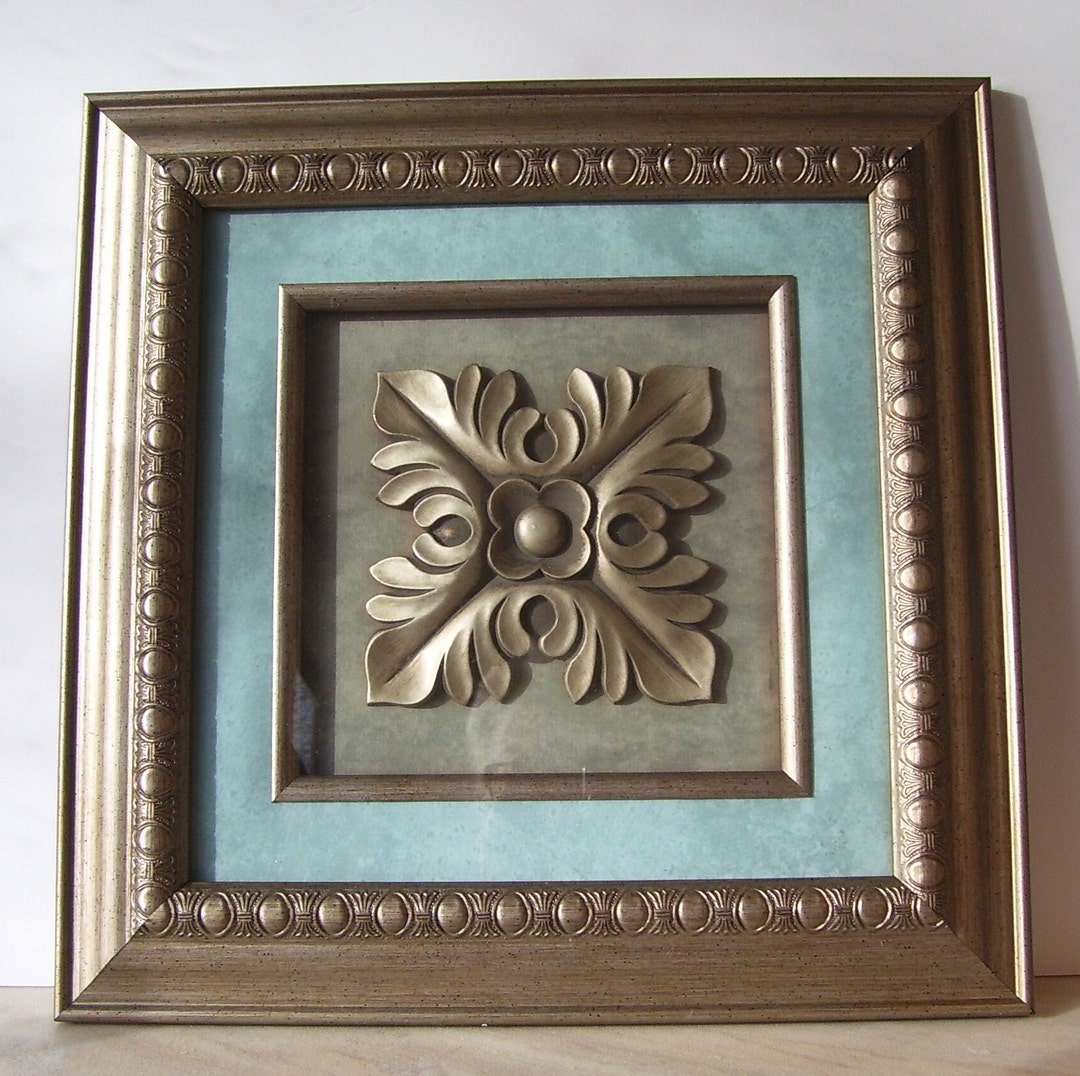 Nice Sculptured Square Wall Hanging / Fancy Wood Frame / Leaf Figurine ...
