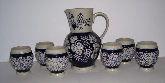 German Stoneware Wine Pitcher With 6 Drinking Mugs Wine From - Etsy