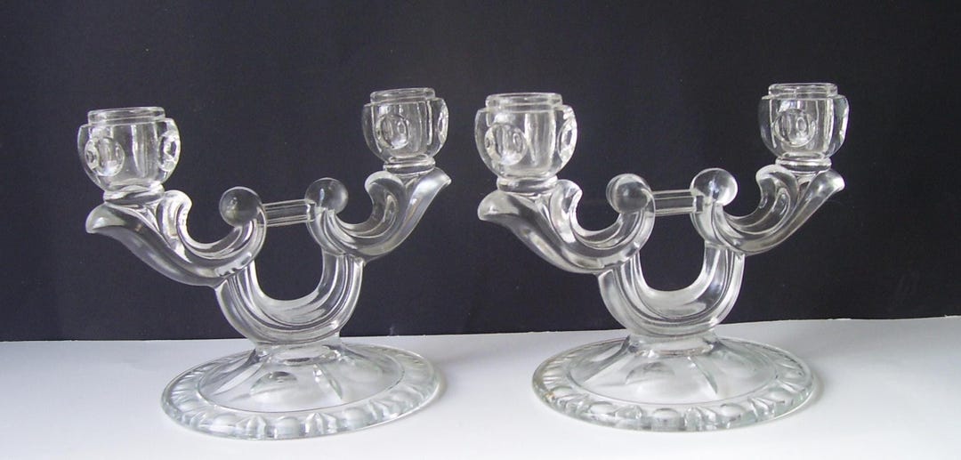 Vintage Double Glass Candlestick Holders, 2 Glass Candle Holders, Holds ...