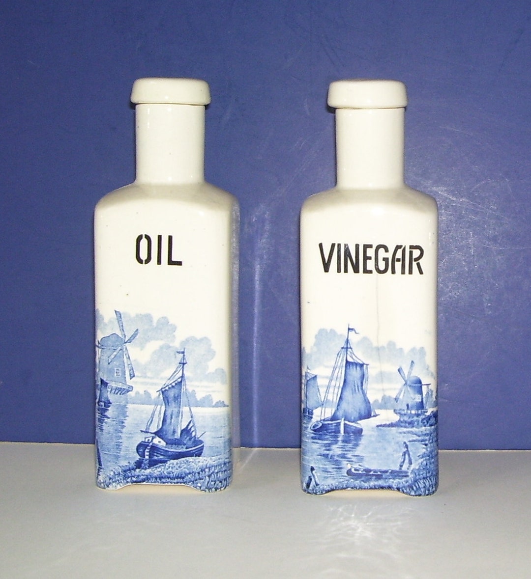 Vintage German Renate Vinegar and Oil Set With Stoppers, Sailing Boat ...