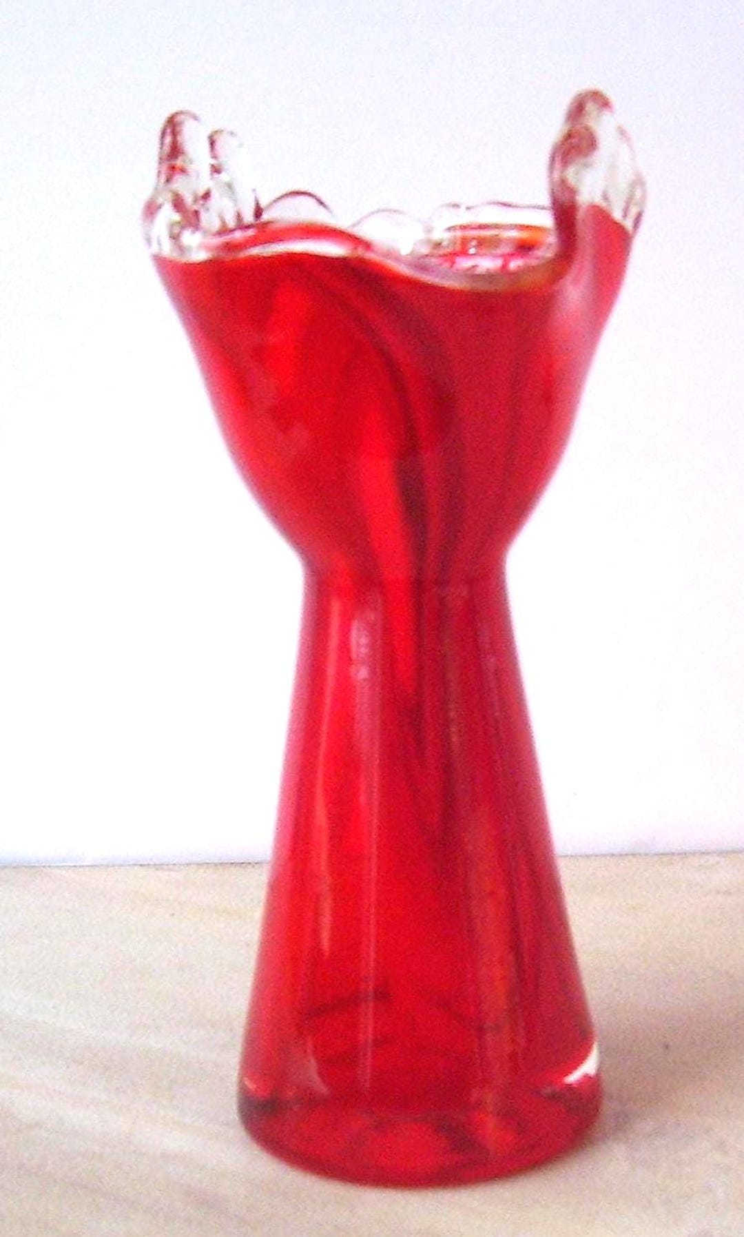 Vintage Lefton Red Stretch Art Glass Vase, Ruffled Edge - Etsy