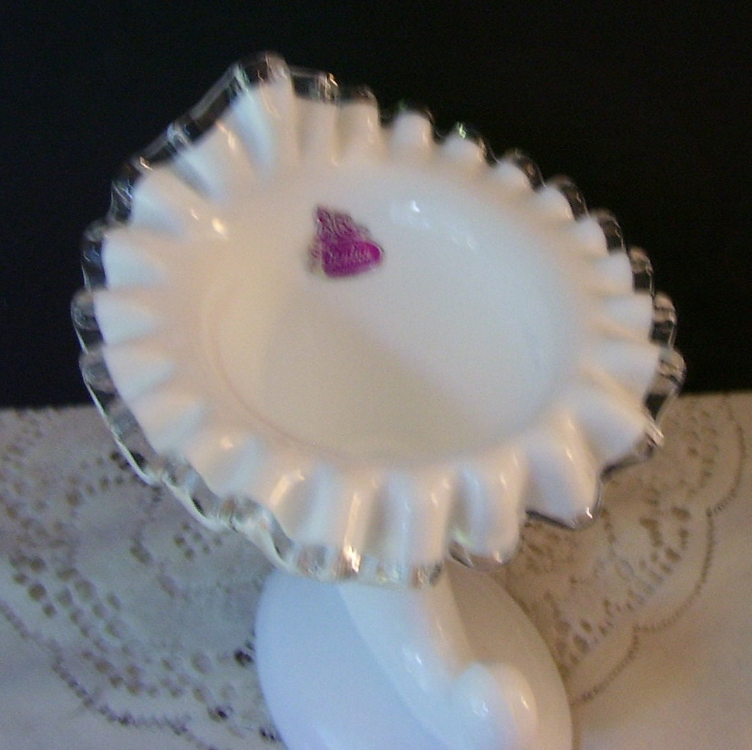 Fenton Original Sticker Silver Crest Cornucopia Vase- White Milk Glass ...