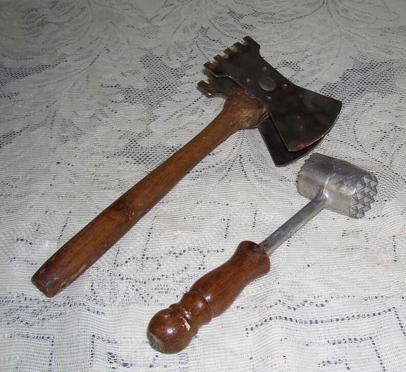 Primitive Wood Kitchen Double Edge Cleaver and Round Meat - Etsy