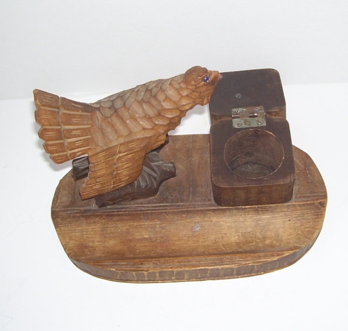 Vintage Wood Carved Turkey Inkwell, Rustic Home Office Decor - Etsy