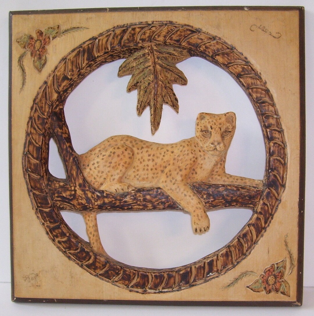 Hand Carved Leopard Wood Carving Animal on A Branch Lazy Days - Etsy