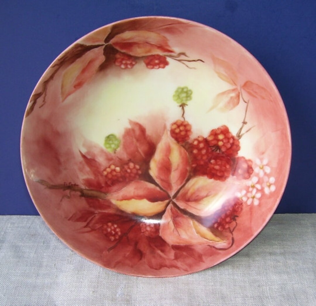 Hand Painted Berries Bowl, Signed Pinder, Collectible Display Piece - Etsy