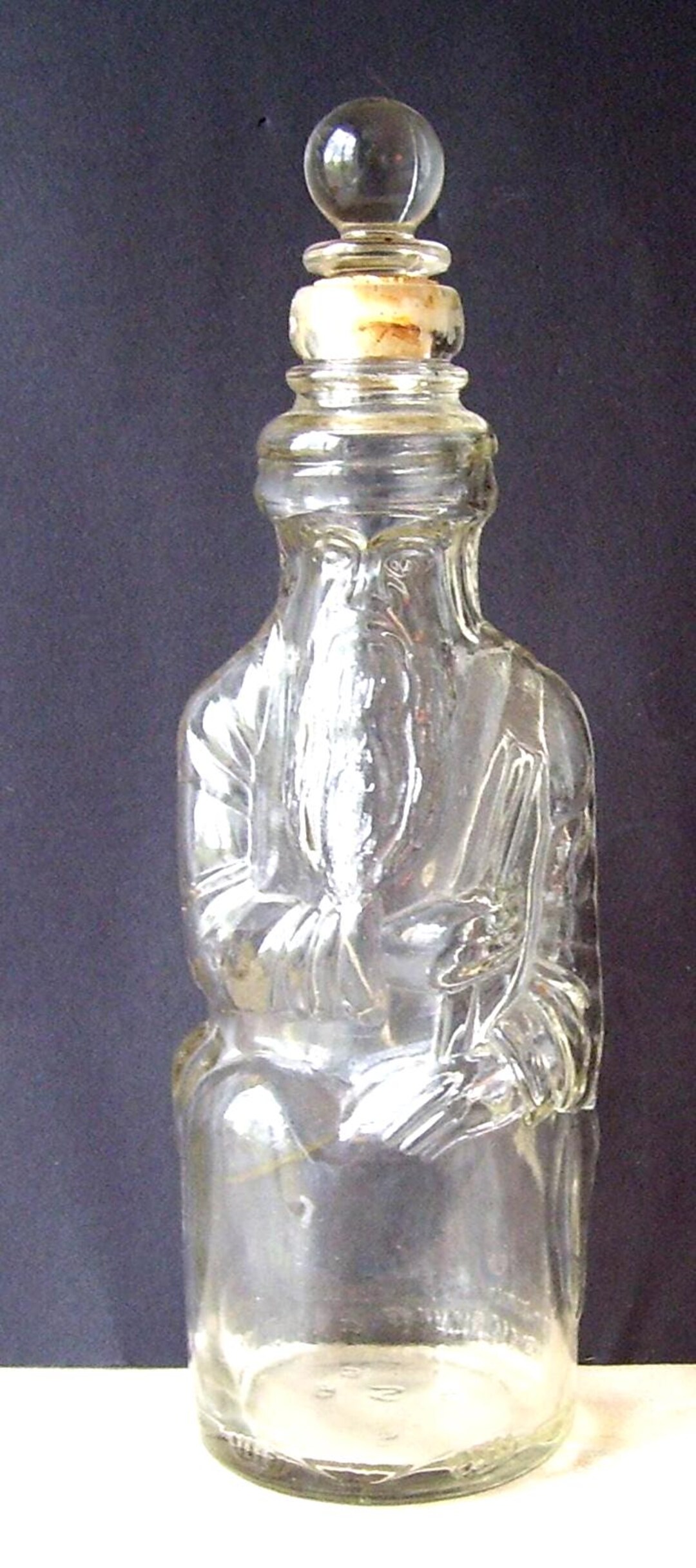 Vintage Glass Moses Figural Bottle With Bible / Poland /round Glass ...