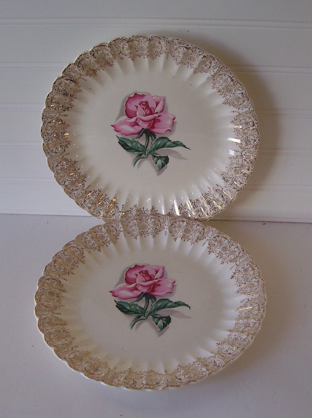 2 Le Fleur Rouge Limoges Gold Trimmed Dinner Plates - American Limoges ...