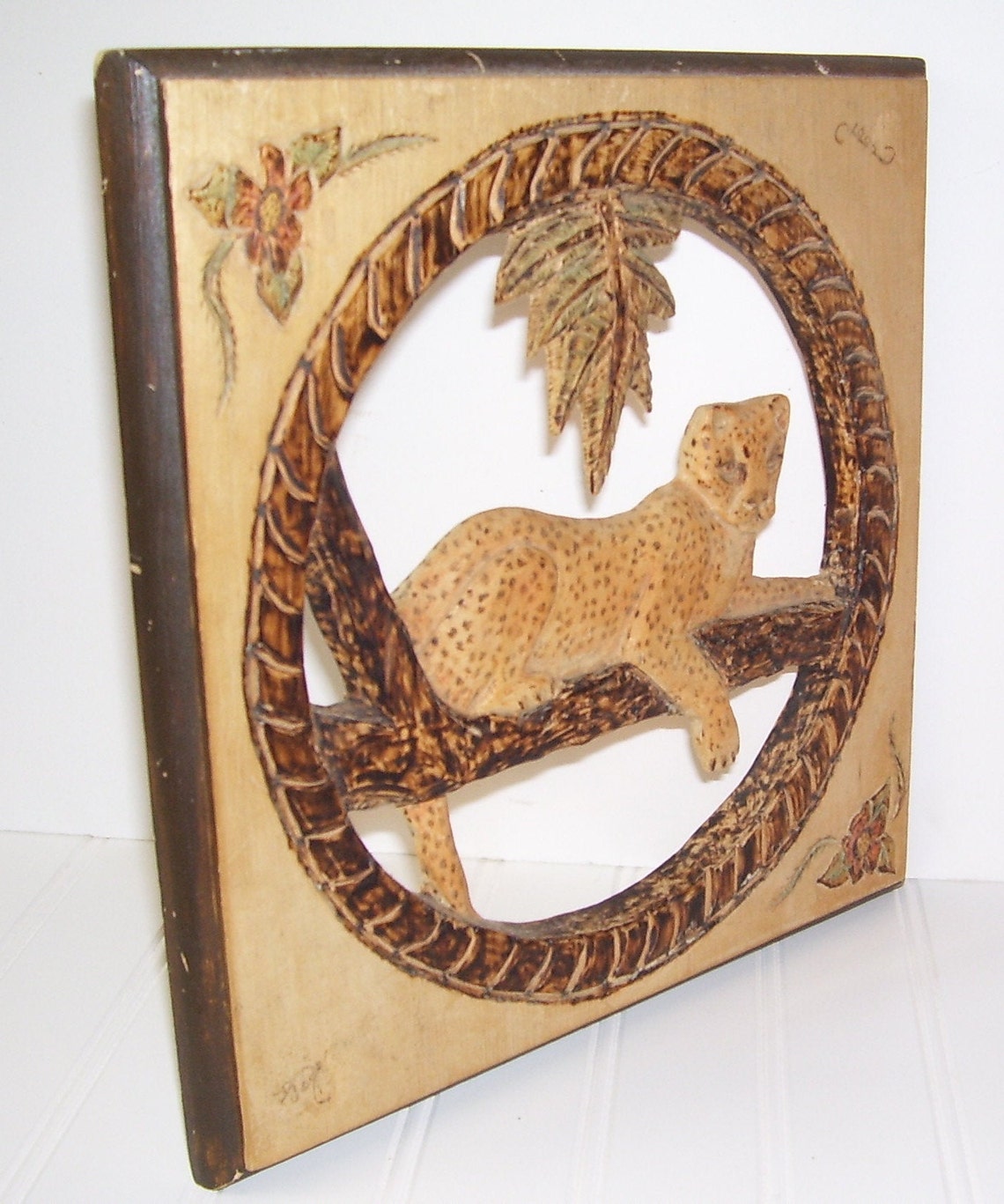 Hand Carved Leopard Wood Carving Animal on A Branch Lazy | Etsy