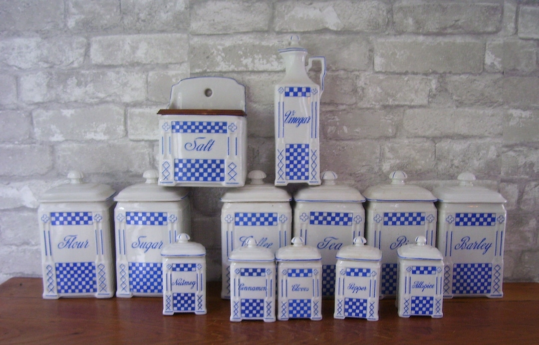 25 Piece Czechoslovakia Victoria China Canister Spice Set - Blue and ...
