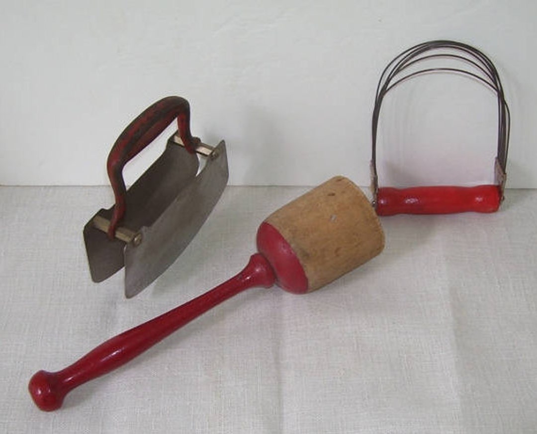 3 Vintage Red Handle Kitchen Utensils, Kitchen Tools,, Meat Pounder ...
