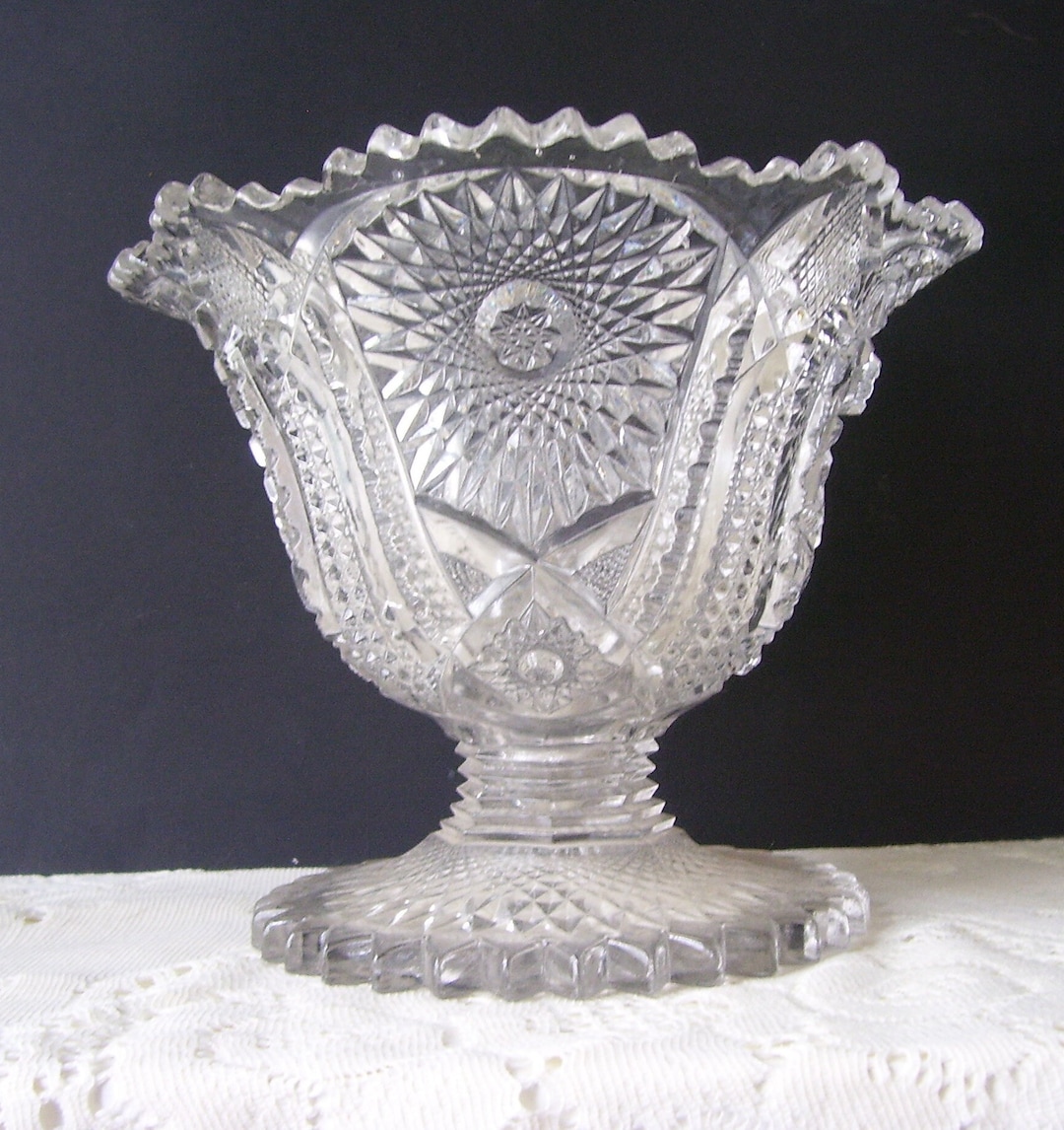 Gorgeous Lead Cut Glass Pedestal Bowl- Wedding Present - Centerpiece ...