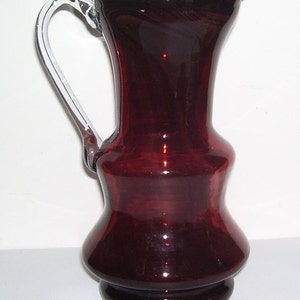 Hand Blown Ruby Red Glass Pitcher, Clear Handle, 32 Oz - Etsy