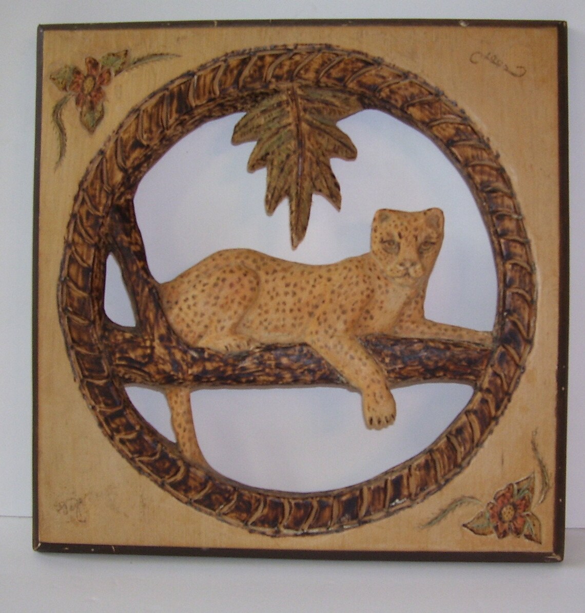 Hand Carved Leopard Wood Carving Animal On A Branch Lazy | Etsy