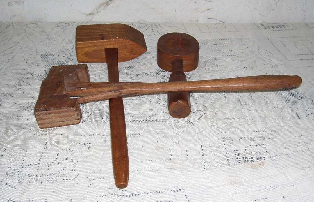Antique Wood Meat Tenderizer - Round Garlic or Lemon Press - Small ...