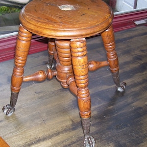 Antique Maple Piano Stool Lyon Healy Chicago Round Glass Balls on Cast ...