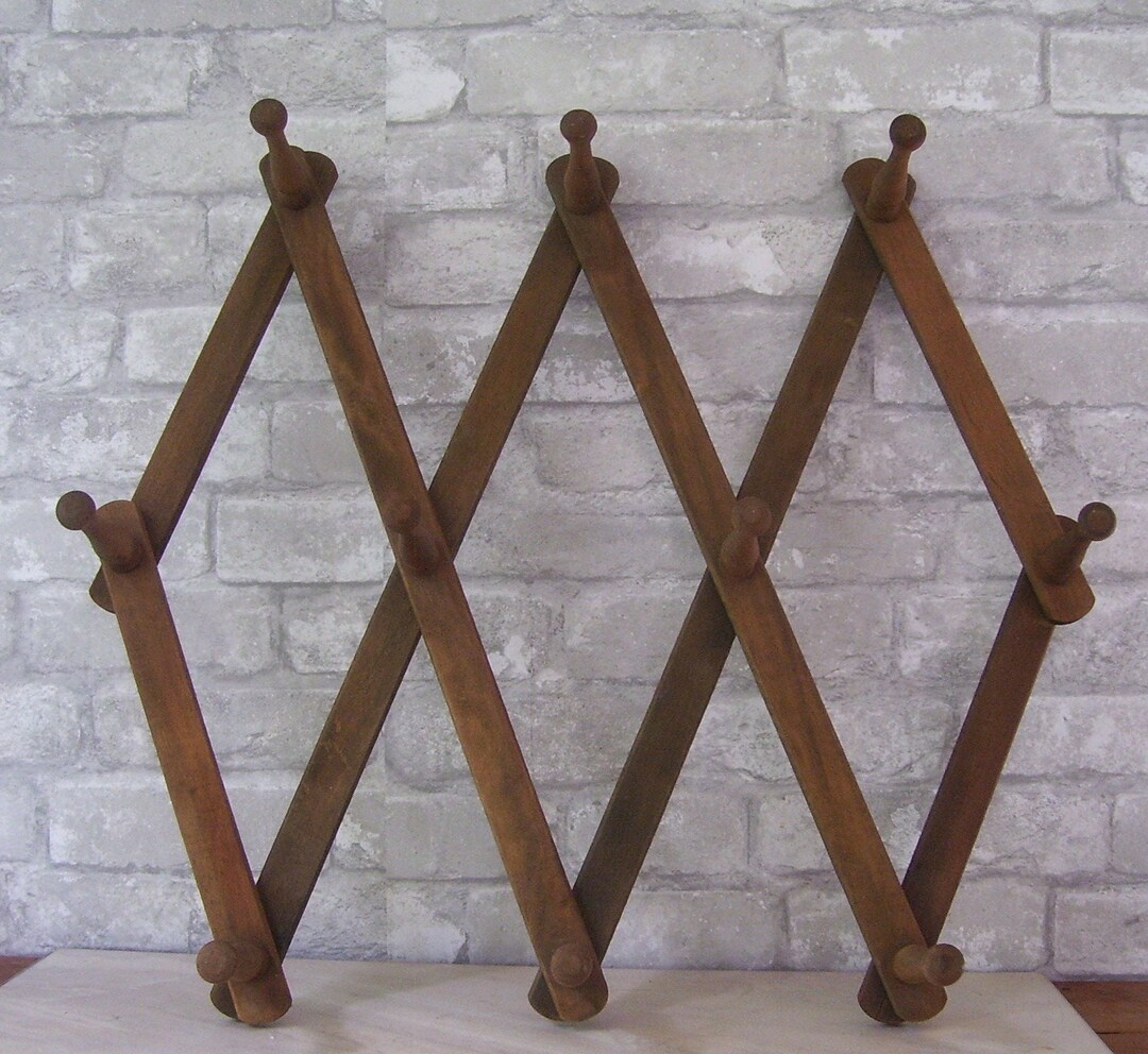 Vintage Expandable 10 Peg Wood Rack, Accordion Expandable Rack, Hat or ...