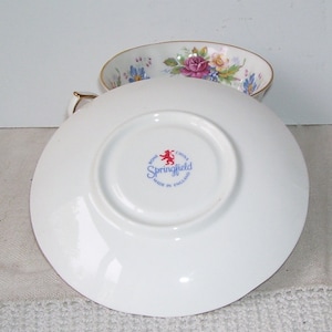 Springfield Bone China Floral Teacup and Saucer, Made in England, Gold ...
