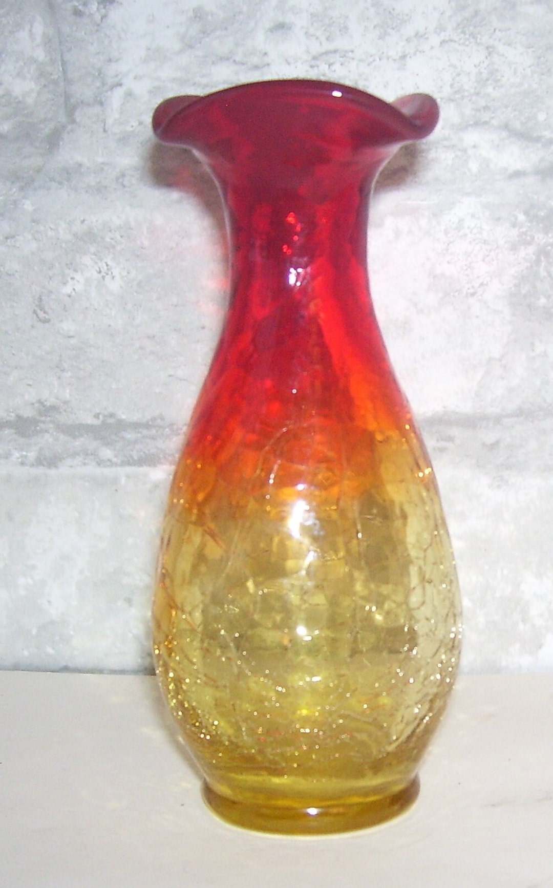 Small Amberina Crackle Glass Vase- Glass Vase/ Orange Vase/ Vintage ...