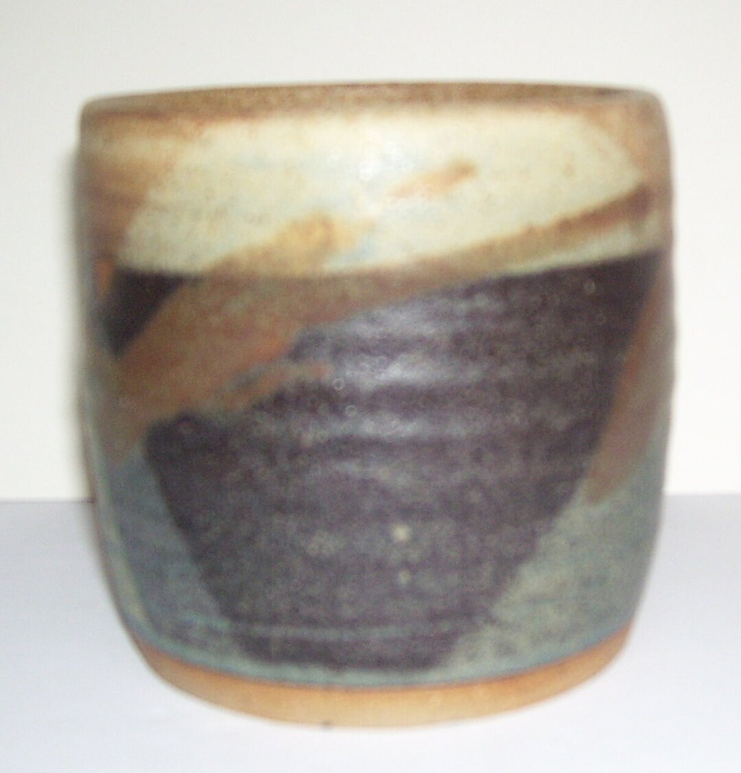 Small Hand Thrown Round Pottery Vase - Earth Brown Some Blue - Art ...