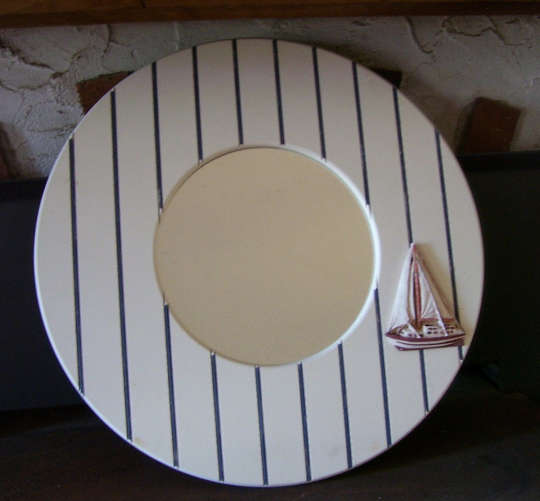 Nautical Round Mirror White Framing Ceramic Framed Small Boat - Etsy