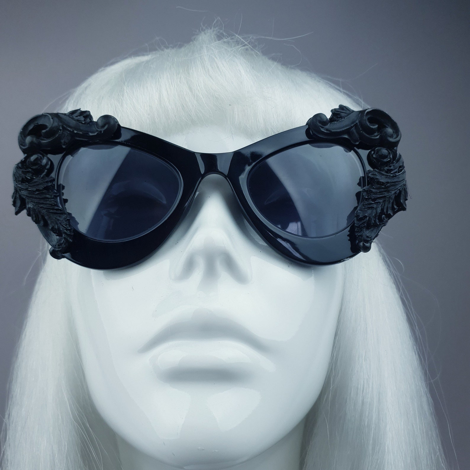 Black Filigree & Scissors Catseye Sunglasses, Baroque, Statement ...