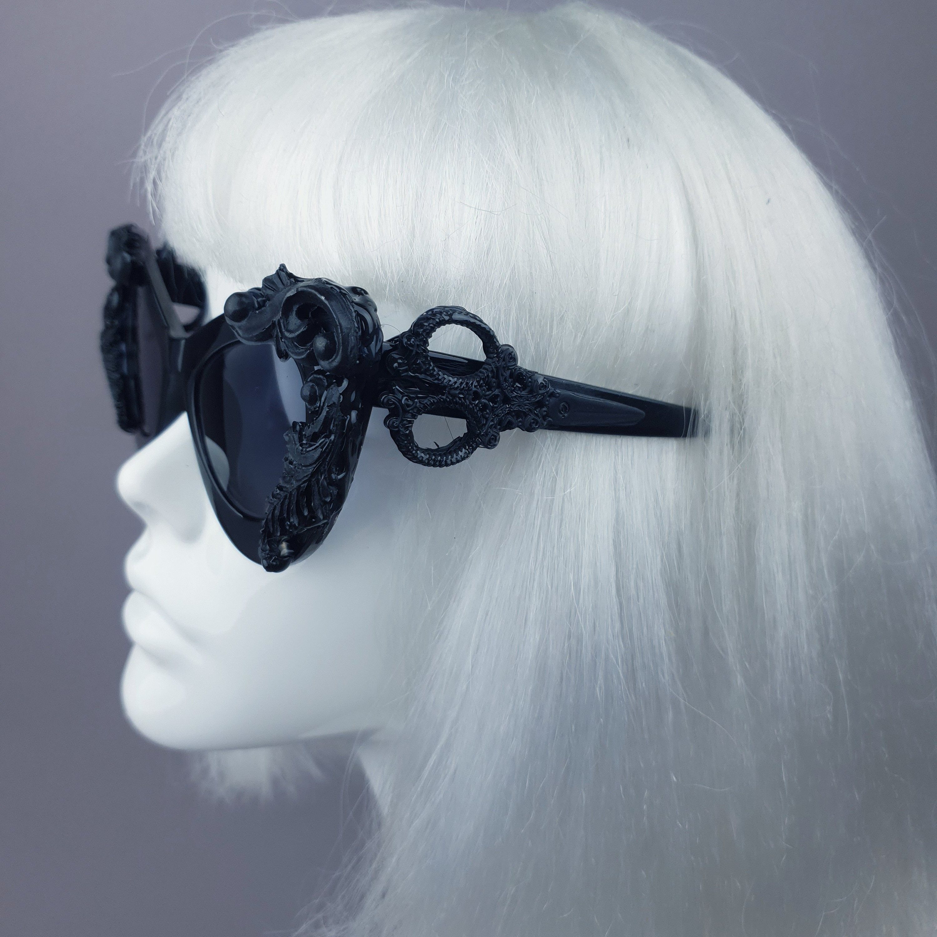 Black Filigree & Scissors Catseye Sunglasses, Baroque, Statement ...