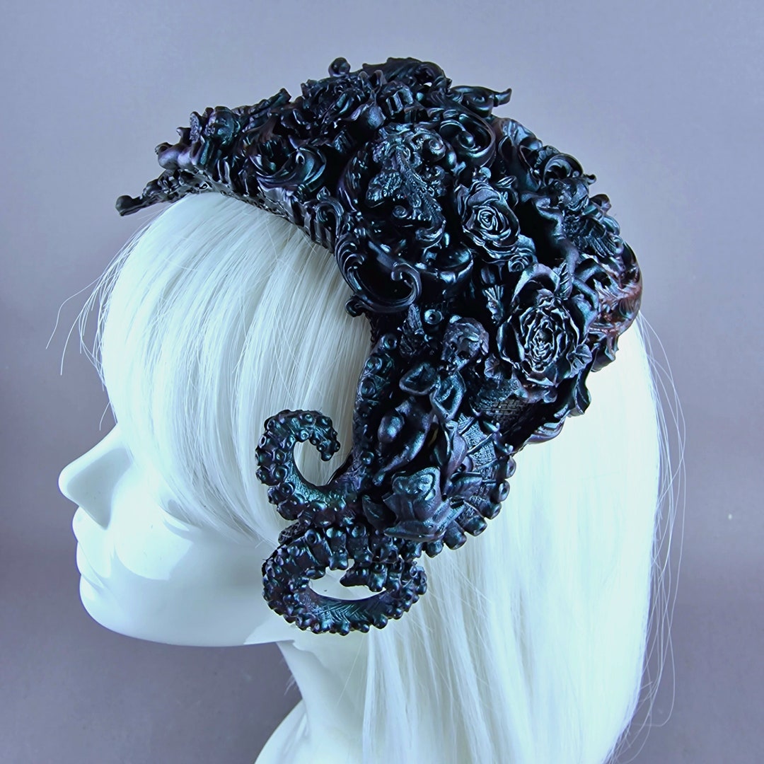 Teal Filigree Baroque Rocco Fascinator Hat, Goth Wedding, Races, Royal ...