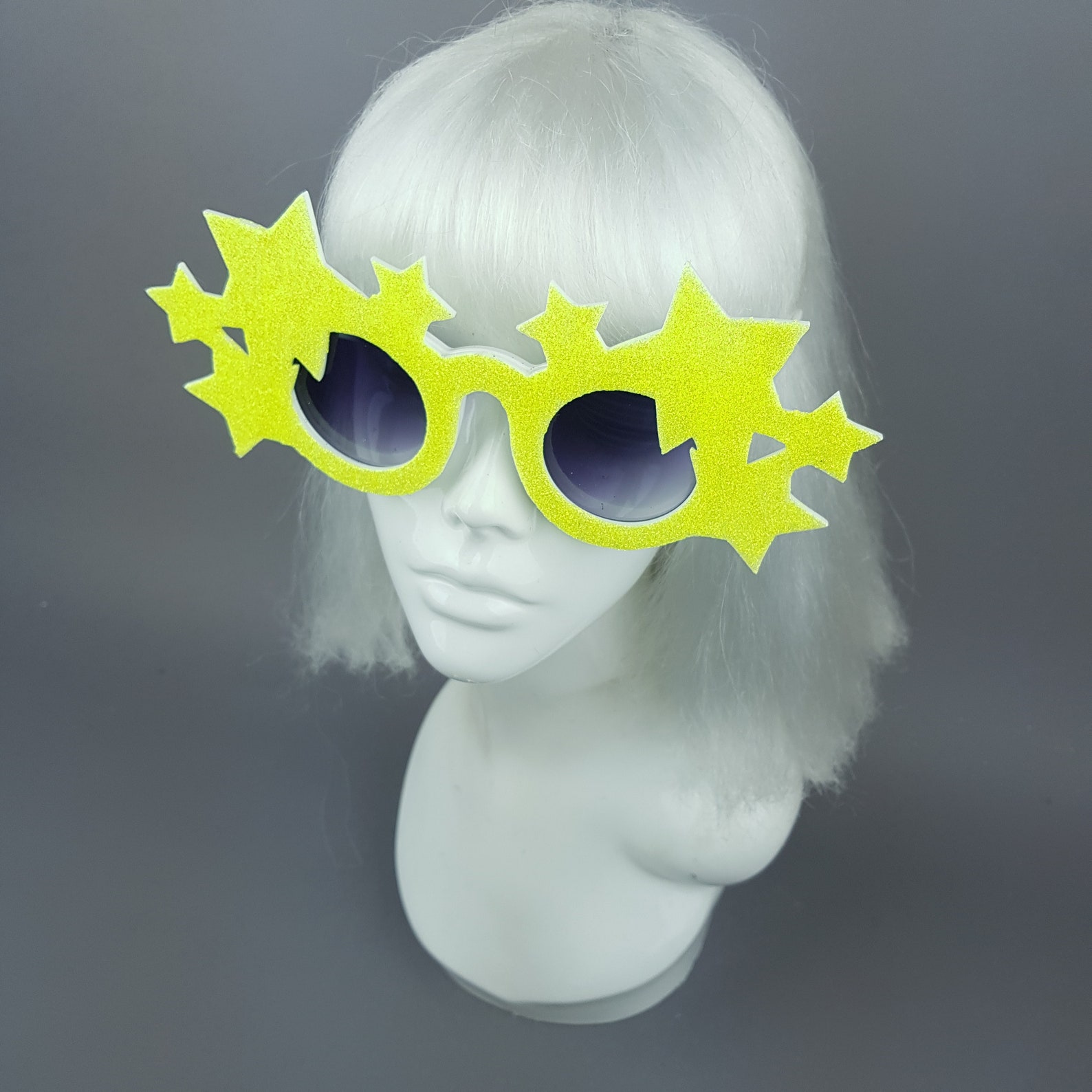 Neon Yellow Glitter Star Sunglasses, Glam Rock, 60's 70's Eyewear ...