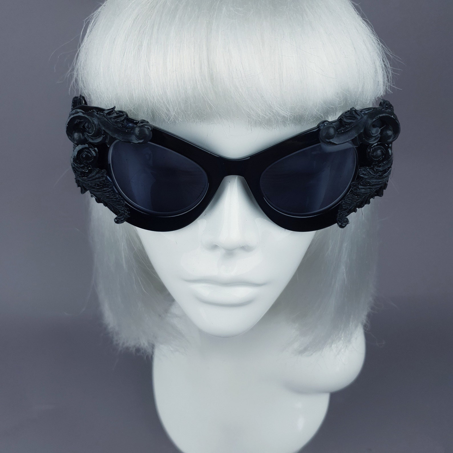 Black Filigree & Scissors Catseye Sunglasses, Baroque, Statement ...