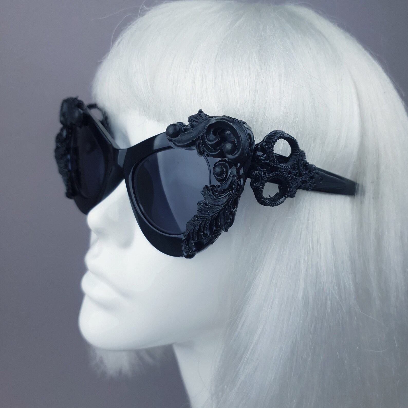 Black Filigree & Scissors Catseye Sunglasses, Baroque, Statement ...