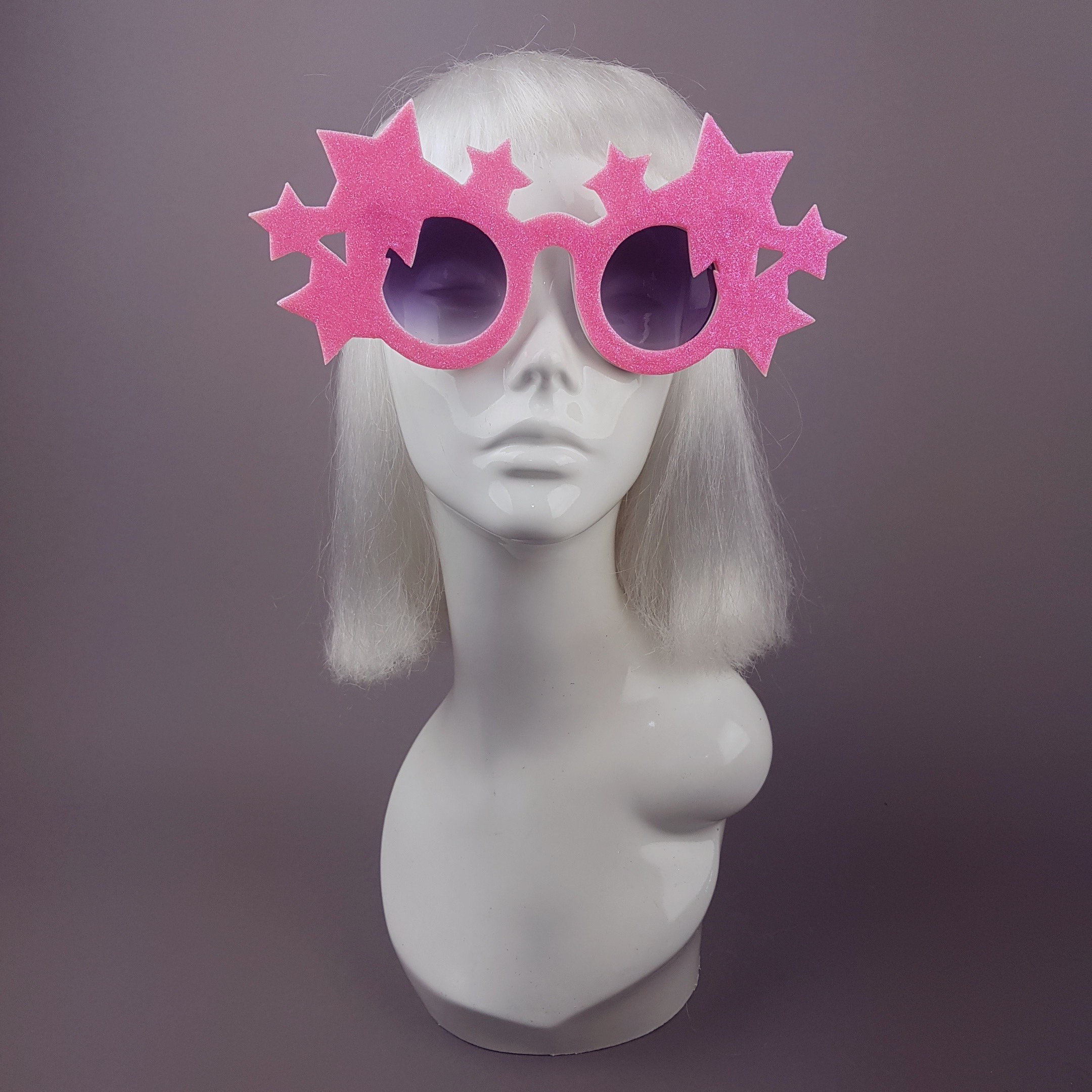 Neon Pink Glitter Star Novelty Sunglasses, Drag Queen, Glam Rock ...