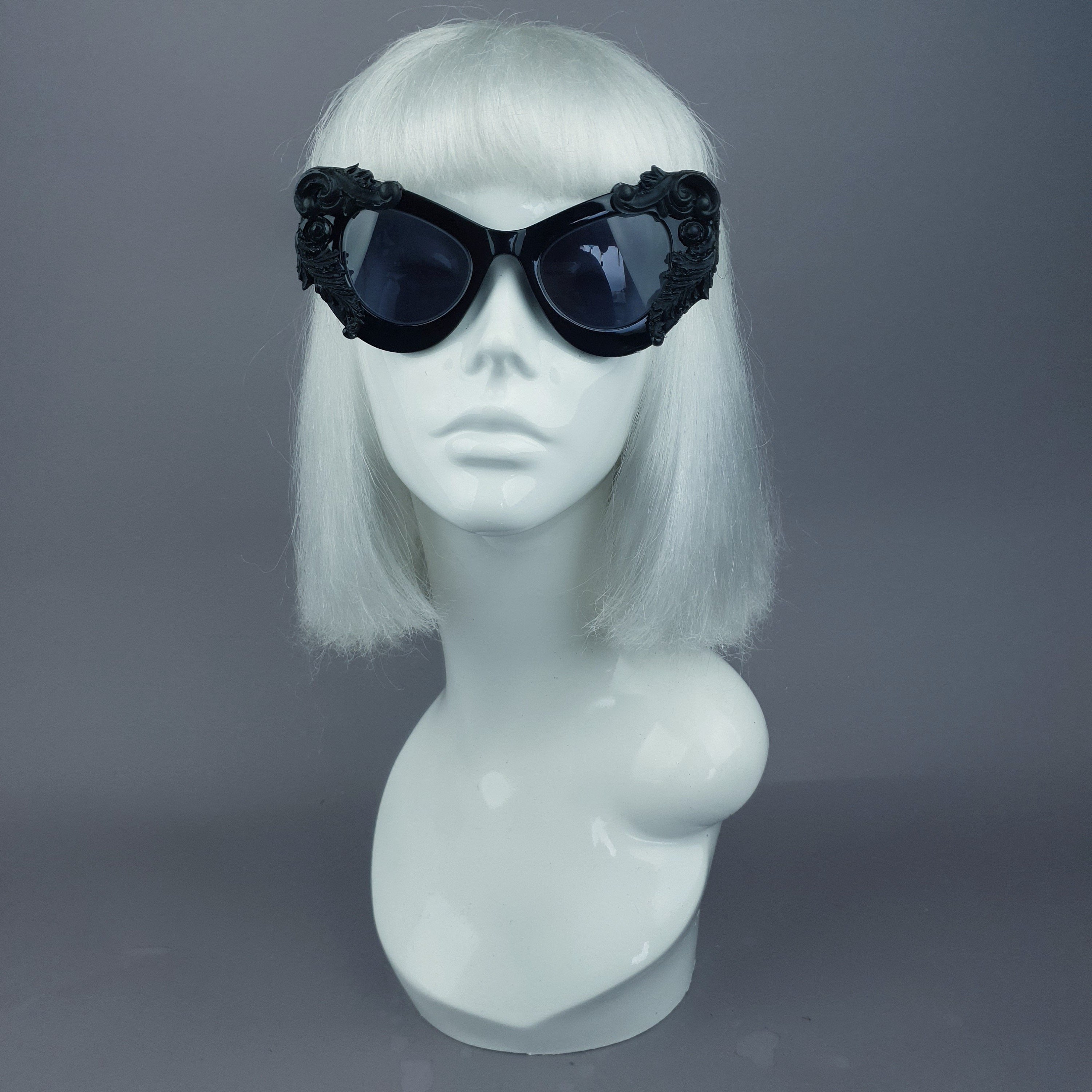Black Filigree & Scissors Catseye Sunglasses, Baroque, Statement ...