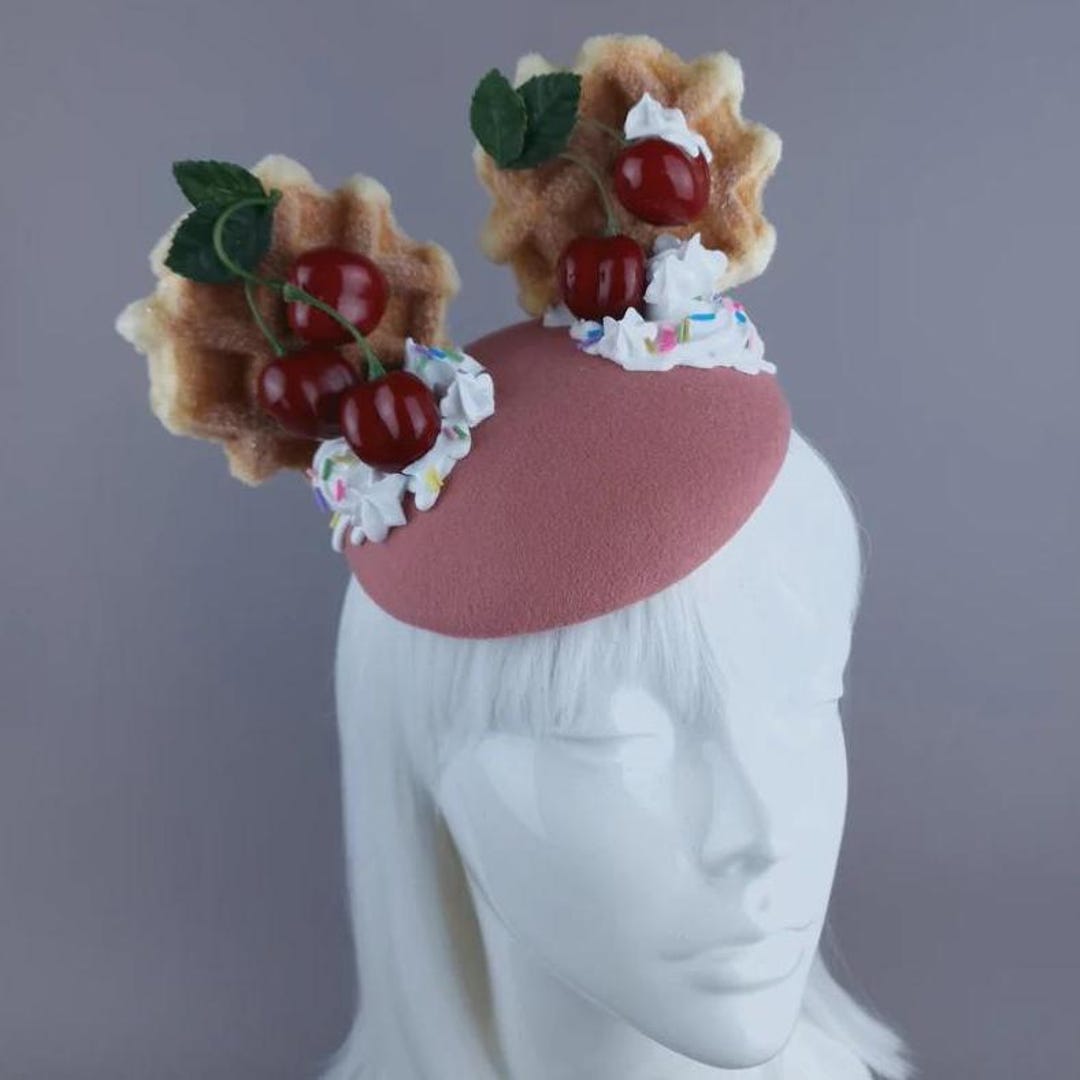 Cherries & Cream Waffle Ear Food Fascinator Hat, Dopamine Dressing ...