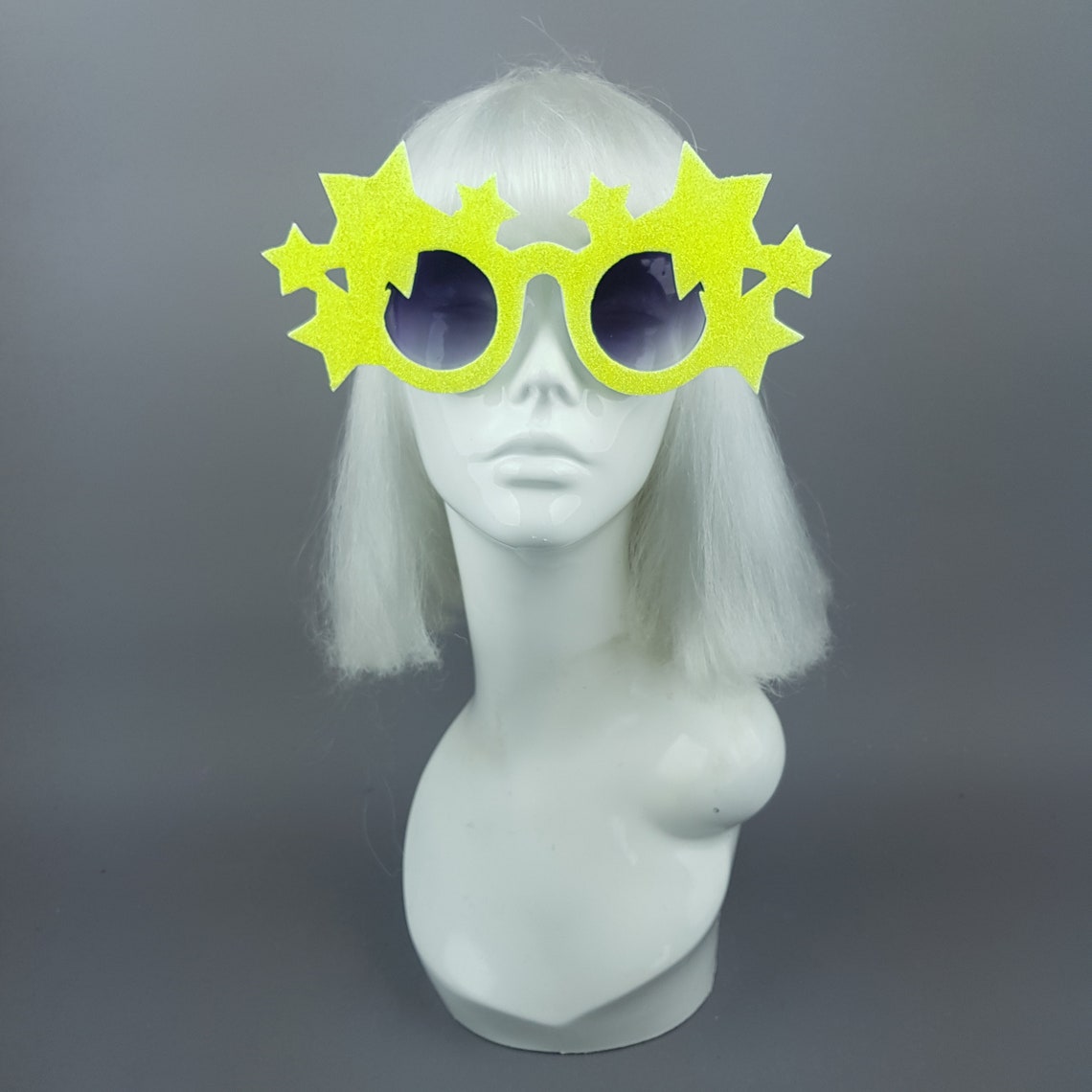 Neon Yellow Glitter Star Sunglasses, Glam Rock, 60's 70's Eyewear ...