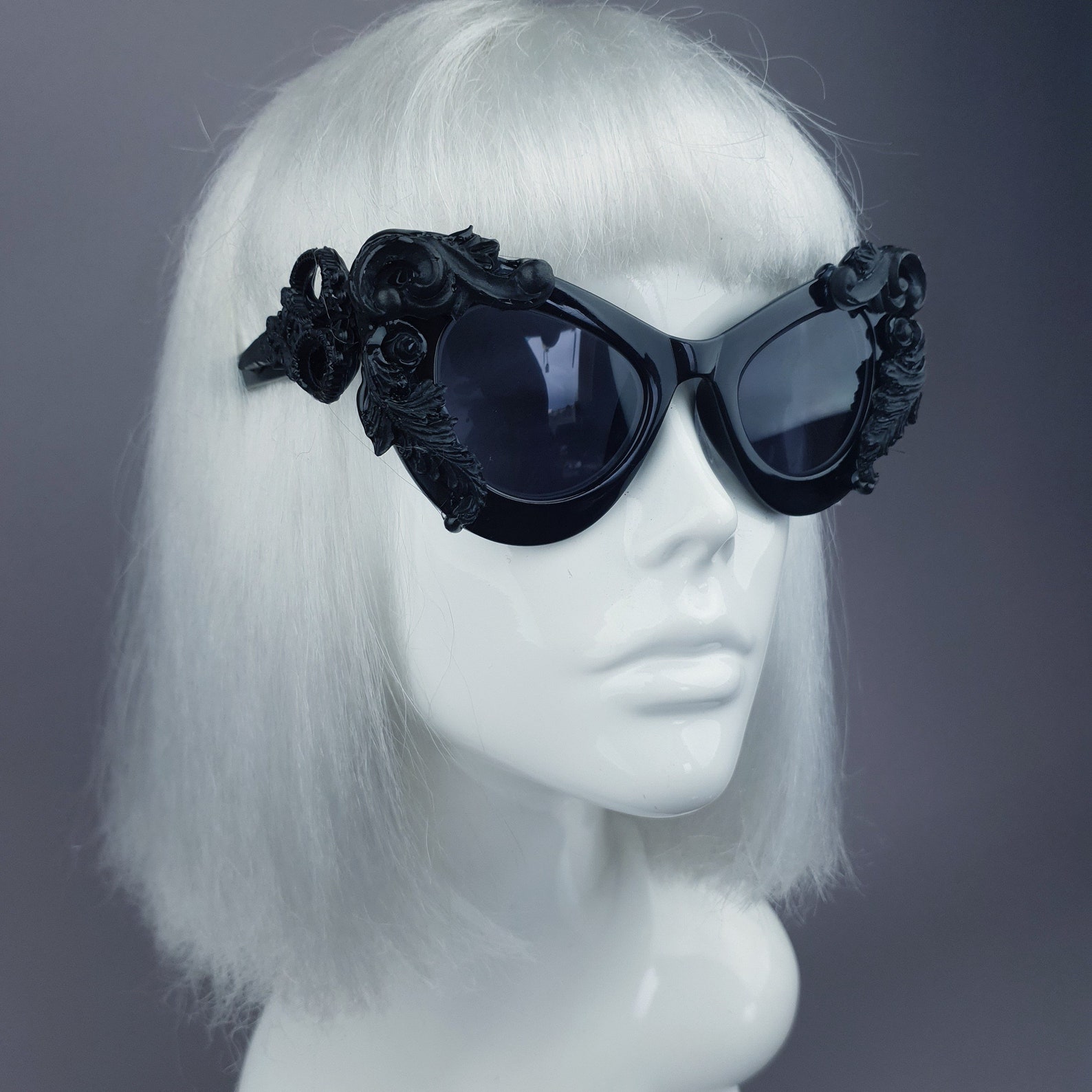 Black Filigree & Scissors Catseye Sunglasses, Baroque, Statement ...