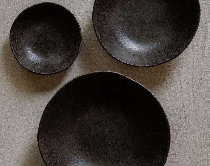 Handmade Ceramic Bowls | Rustic Dinnerware Bowls, Dark Moody Black ...