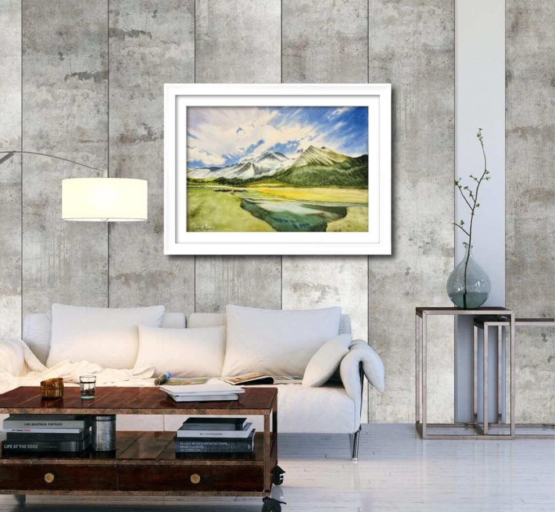Original Alpine Watercolor Painting | Hand-painted Snowy Mountain ...