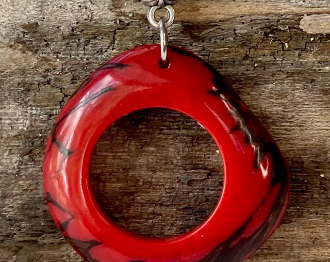 Tagua Nut Necklace, Red Single Open Slice Tagua Pendant, Tagua Open ...