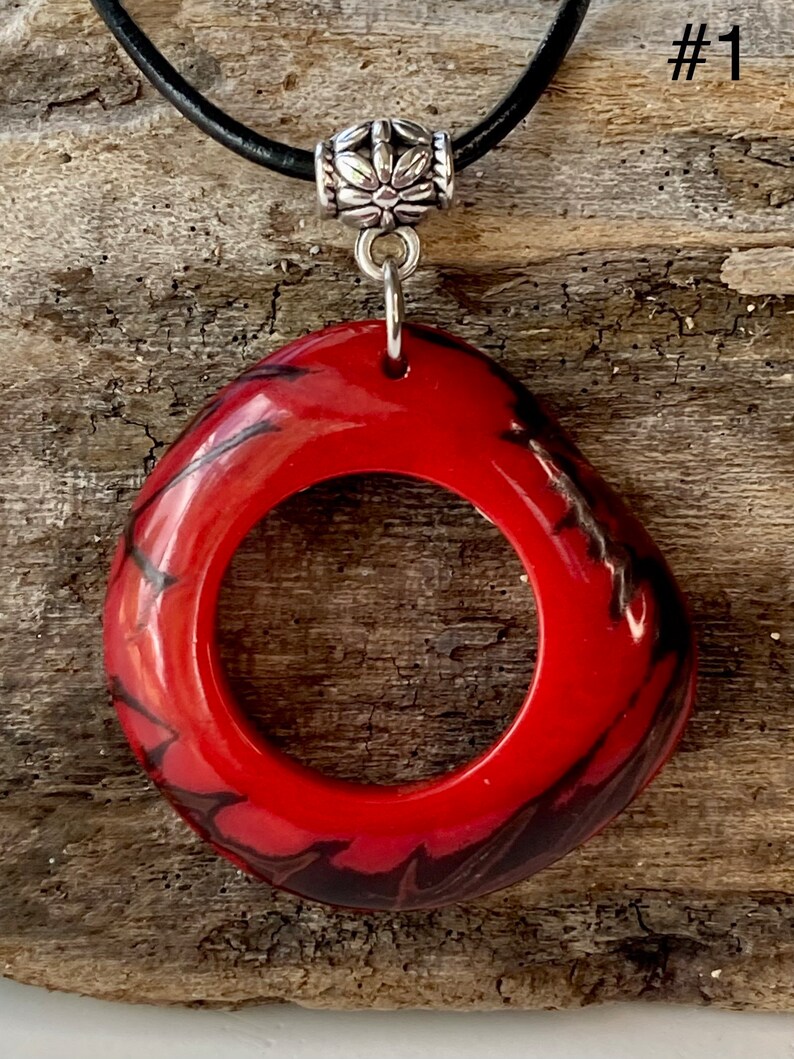 Tagua Nut Necklace Red Single Open Slice Tagua Pendant Tagua - Etsy