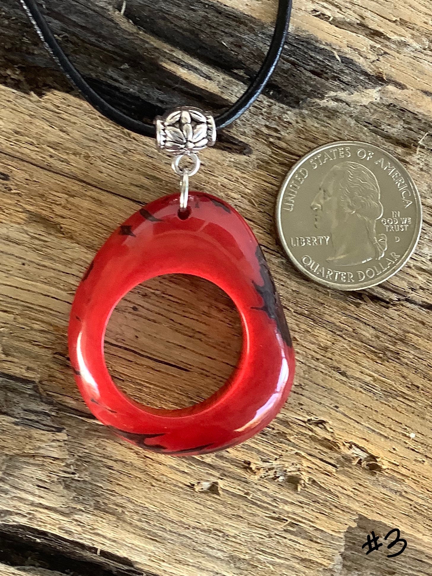Tagua Nut Necklace Red Single Open Slice Tagua Pendant Tagua - Etsy