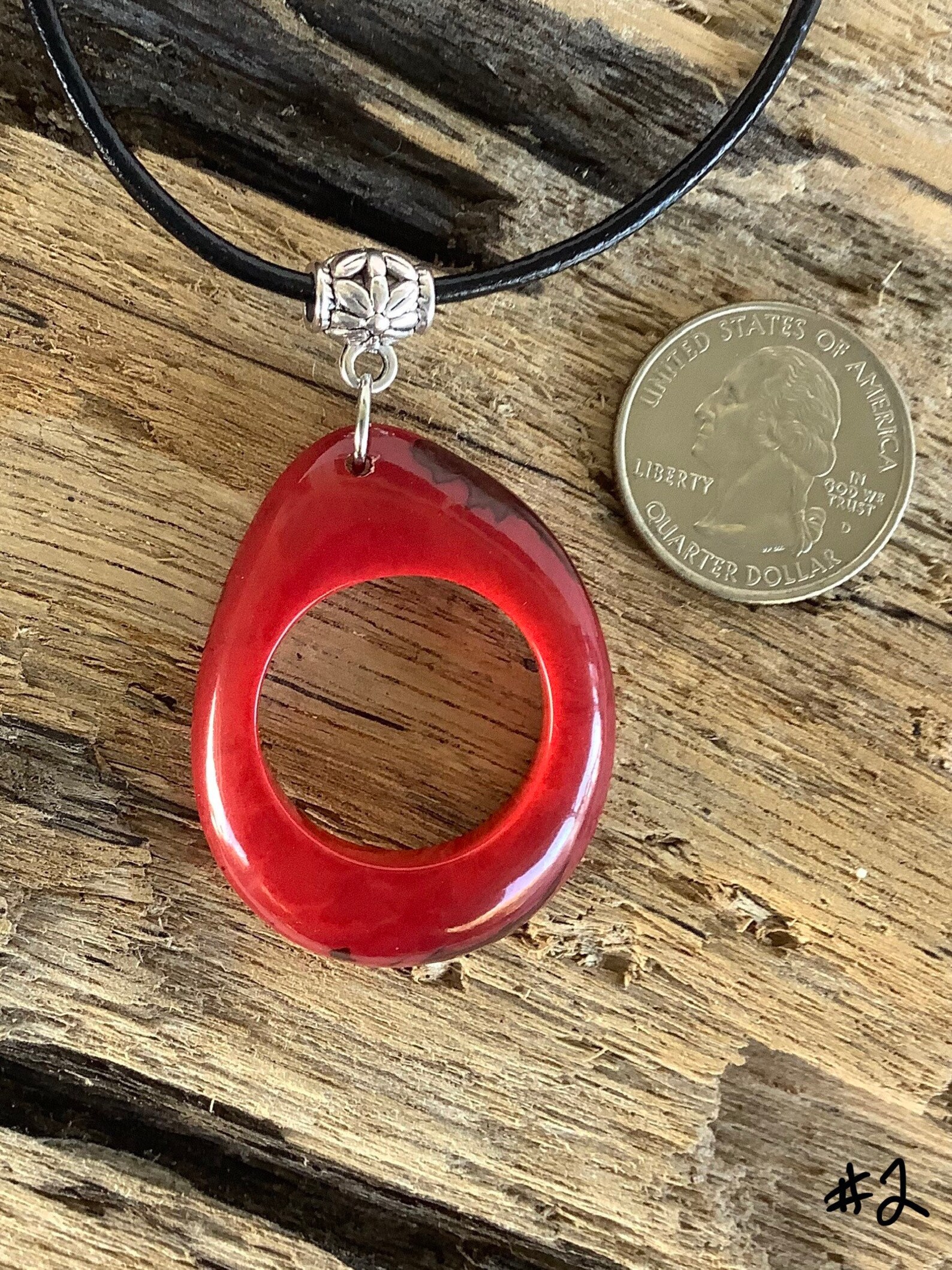 Tagua Nut Necklace, Red Single Open Slice Tagua Pendant, Tagua Open ...