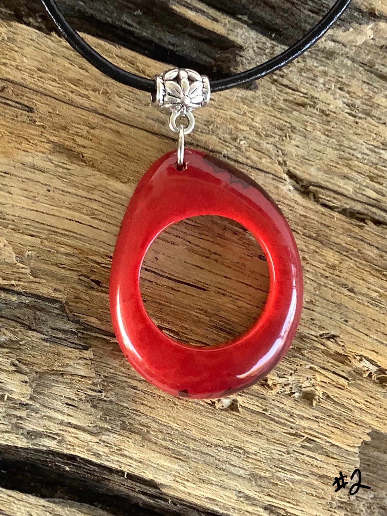 Tagua Nut Necklace Red Single Open Slice Tagua Pendant Tagua - Etsy